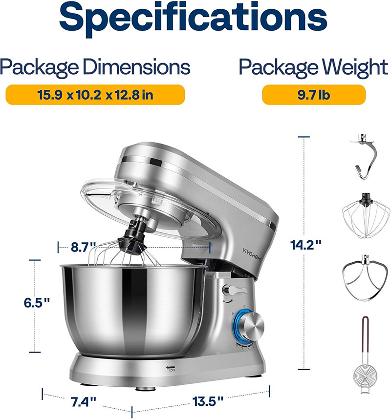 Stand Mixer 4.75QT 8-Speed 380W Tilt-Head Kitchen Electric Food Mixer ...