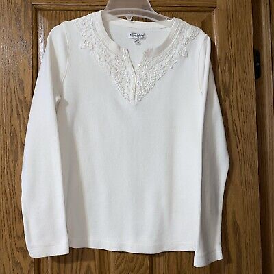 Studio Works Women’s Lace Neck W/ Little V Neck Ivory Color Knit Top ...