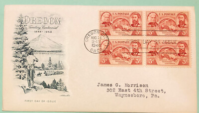 Sc 964 3c 1948 Oregon Territory Centennial Block/4 FDC Artmaster Cachet ...