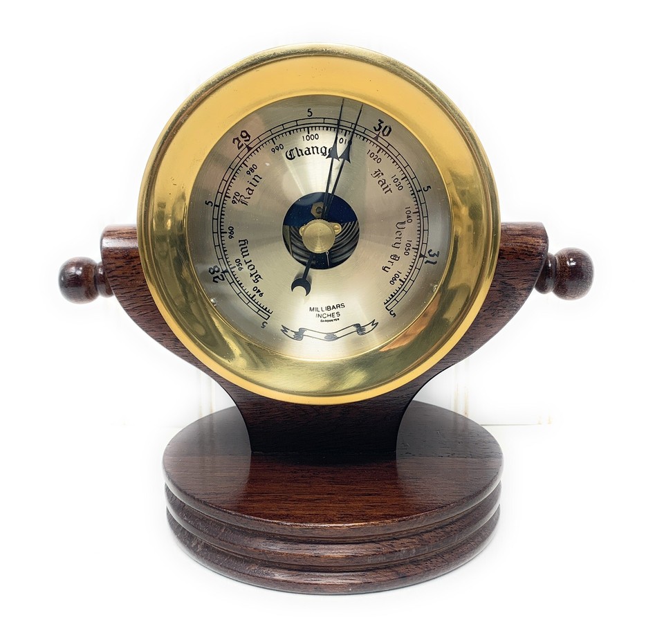 Vintage Polished Brass Ships Clock & Barometer with Wood Base | eBay