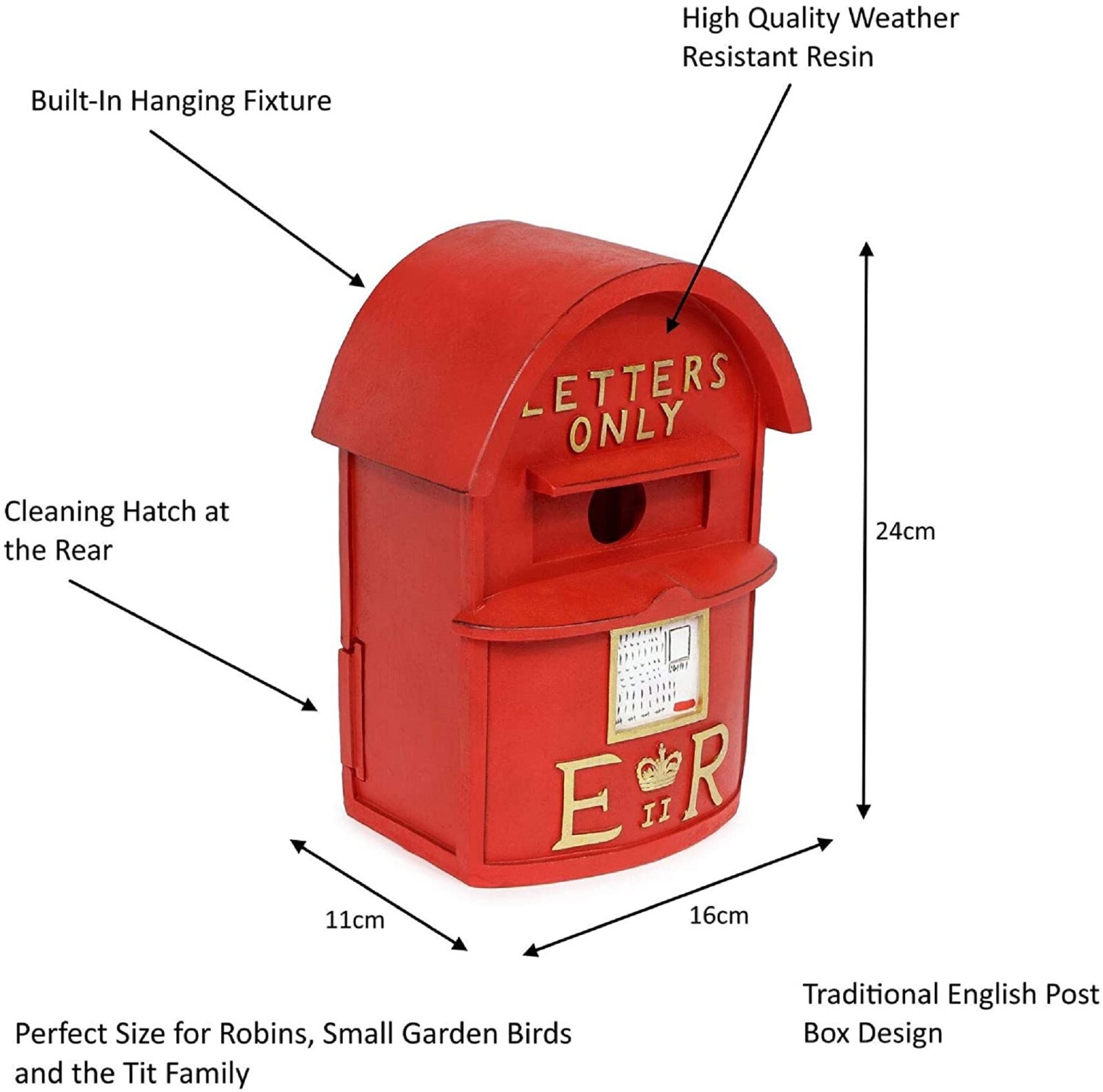 Vivid Arts Red Royal Mail Letterbox Birdhouse Garden Decoration - New ...