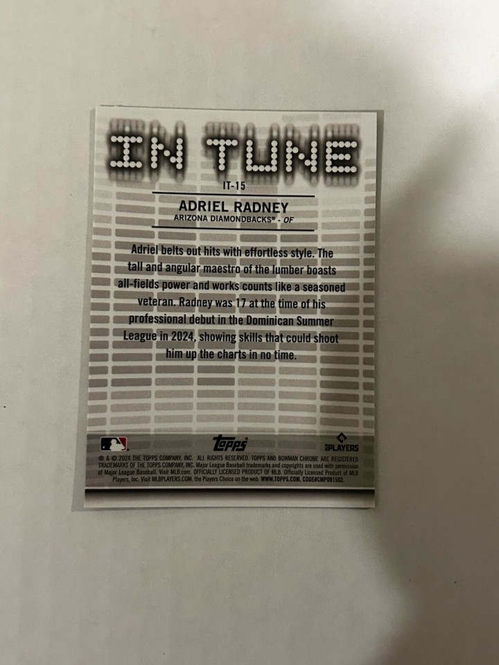 2024 Bowman Draft Adriel Radney In Tune #IT-15 Diamondbacks | eBay