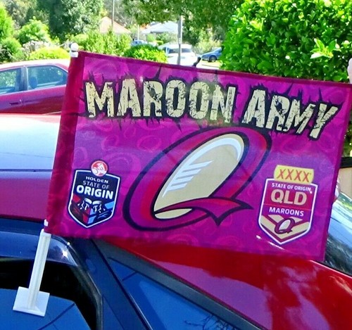QRL STATE OF ORIGIN QUEENSLAND MAROONS Two Car Flags 49cm x 30cm - NEW ...