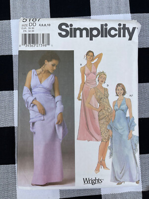 Simplicity 5187 PROM DRESS BRIDAL WEDDING FORMAL GOWN Vneck W/ Scarf Sz ...