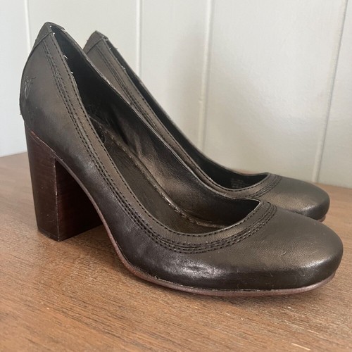 Frye Brand Carson Leather Pumps Block Heel Classic Shoes Black Sz 7M ...