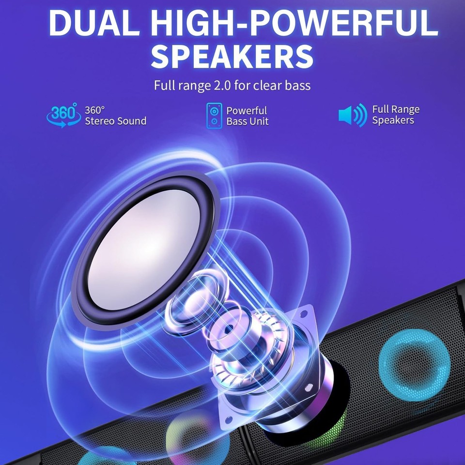 Wired Computer Speakers Designed for Desktop Devices USB Plug-and-Play ...