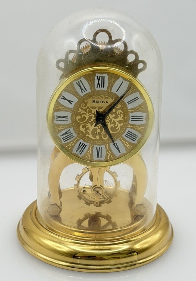 Bulova German 8 Day Floating Balance Wheel Desk Clock With Dome (Parts ...