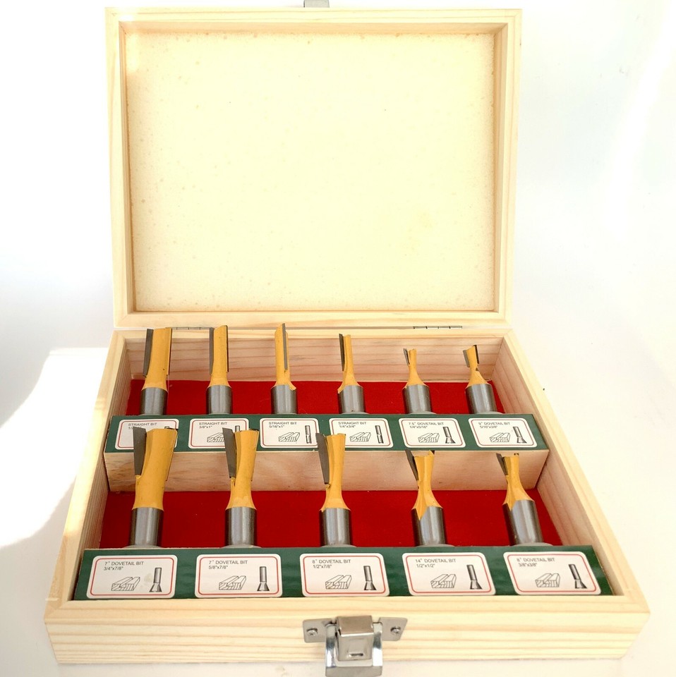 11pc 1/2" Shank Dovetail & Straight Router Bit Set For INCRA & JOINTECH ...