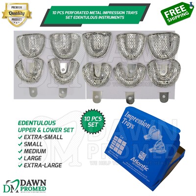 10 Pcs Perforated Metal Dental Impression Trays Set Edentulous ...