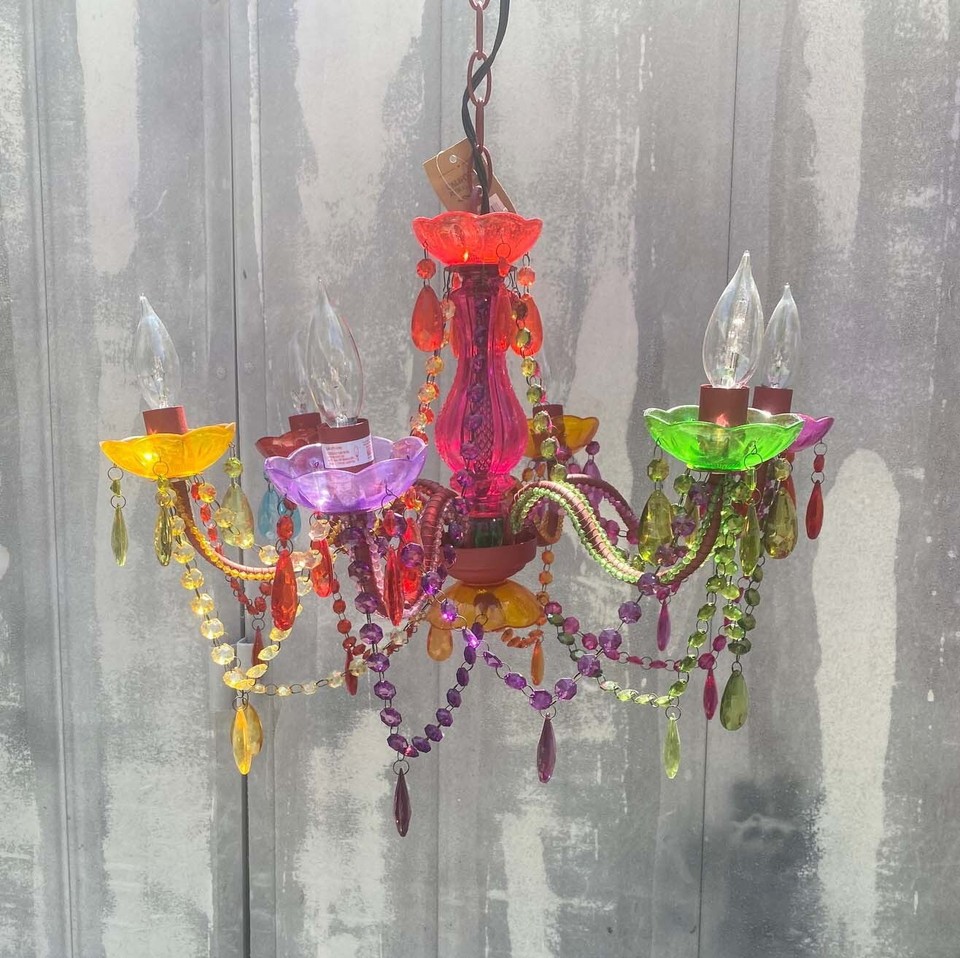 SAMPLE SALE: Metal & Acrylic "Candy" Chandelier 6 Light Colorful ...