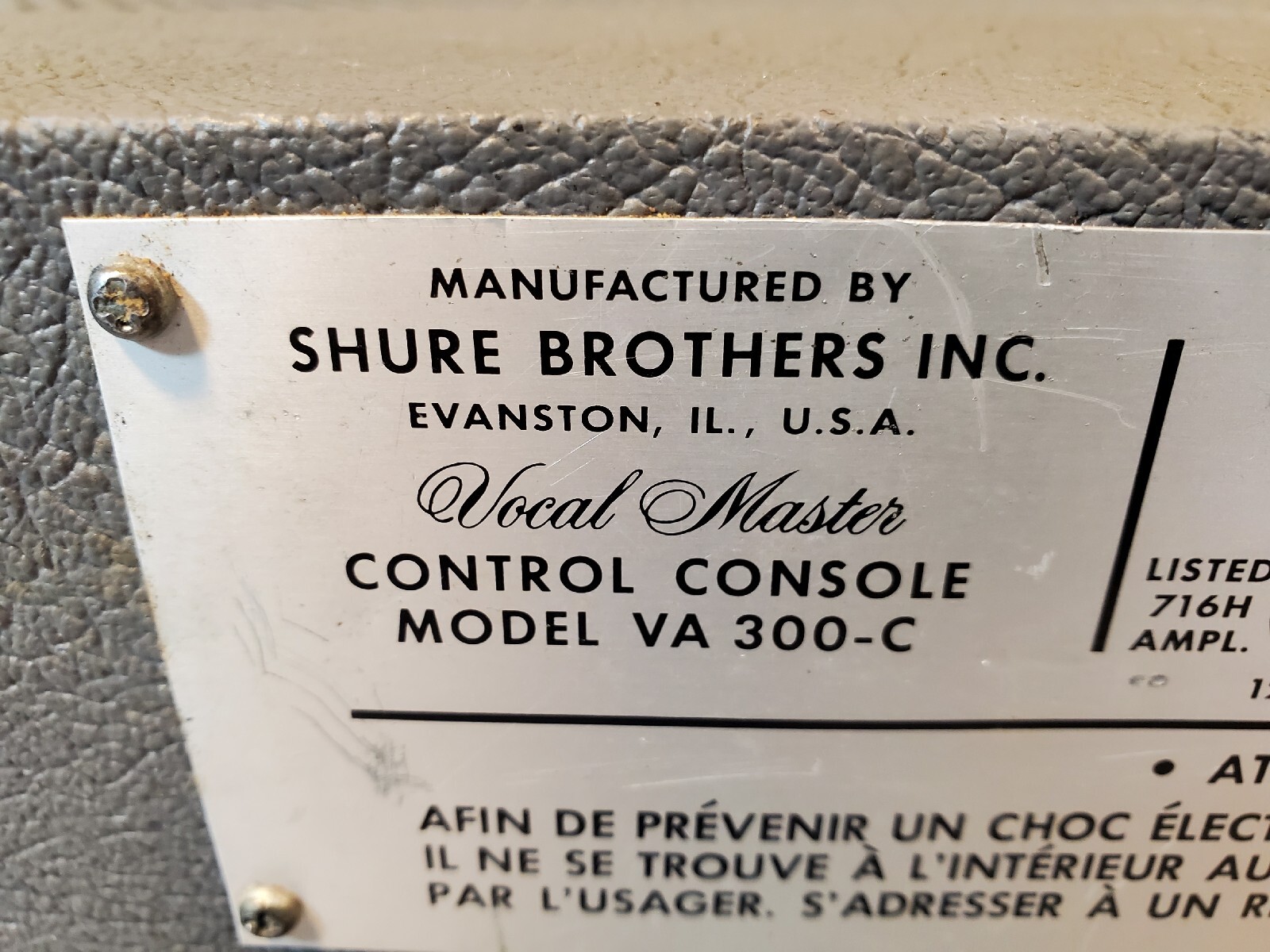 Vintage Shure VA-300C Vocal Master Control Console PA Head Microphone ...
