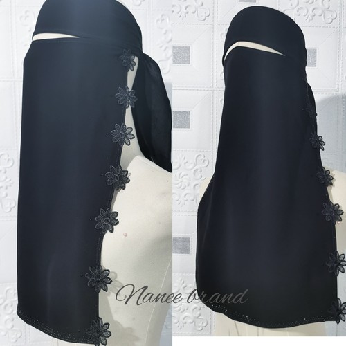 NQ23 NIQAB SINGLE LAYER LACE FLOWER BURQA KHIMAR FACE COVER ISLAM HIJAB ...