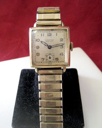MENS CROTON THIN-ESTE 10K GOLD FILLED SQUARE MECHANICAL WATCH RUNS ...