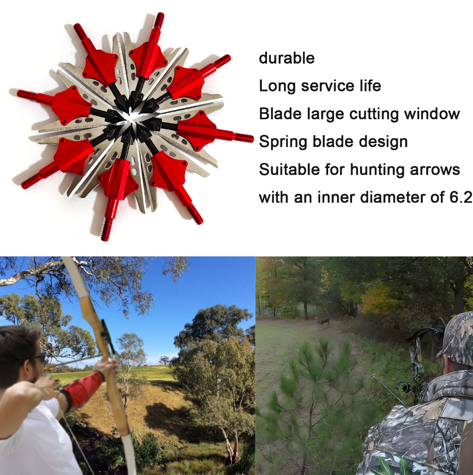 6pcs BloodRunner Broadheads 100Gr 2 Spring Slide Retractable Blade ...