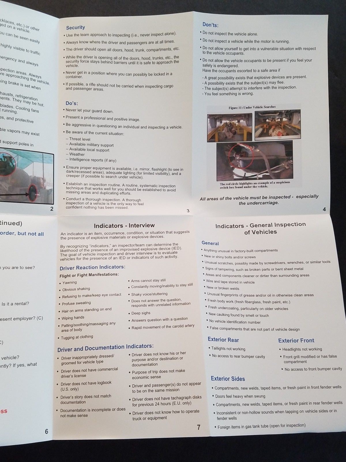 Vehicle Search Techniques (Training Aid Fold Out Card)(2004) GTA 90-01 ...