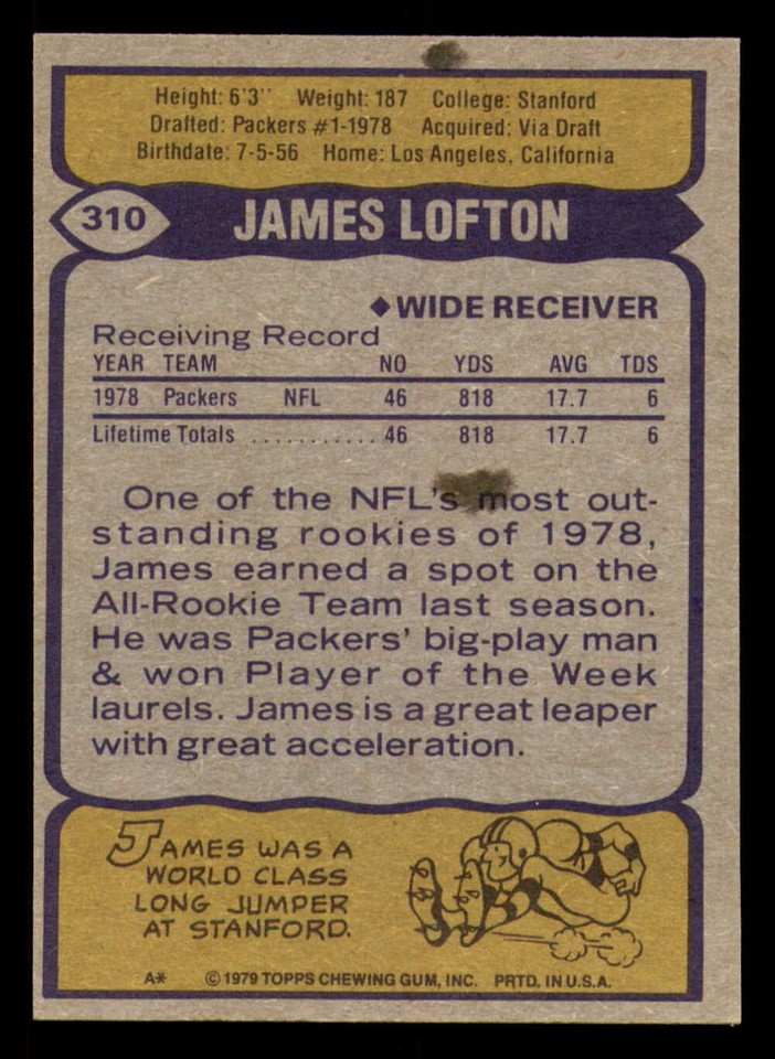 1979 Topps #310 James Lofton Ex-Mint RC Rookie Packers ID:301775 | eBay