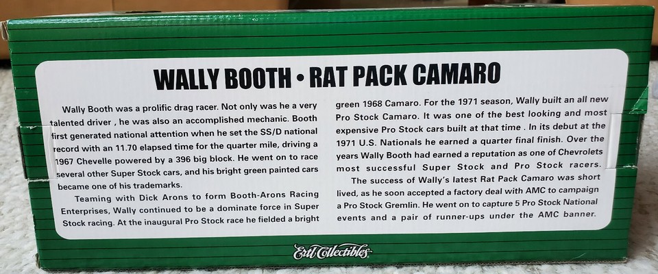 1971 CAMARO WALLY BOOTH RAT PACK 1/18 1:18 PRO STOCK ERTL SUPERCAR ...