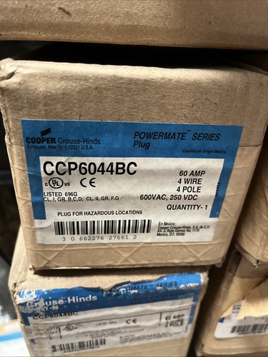 Cooper Crouse-Hinds CCP6044BC POWERMATE Plug 60A 4W 4P 600VAC 250VDC ...