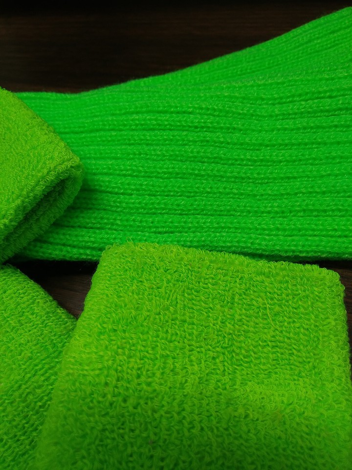 80s Neon Green Dance Workout Sport Cosplay headband sweatband leg ...