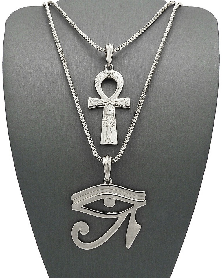 Ankh And Eye Of Ra Necklace Set Egyptian with 24 And 30 Inch Long ...