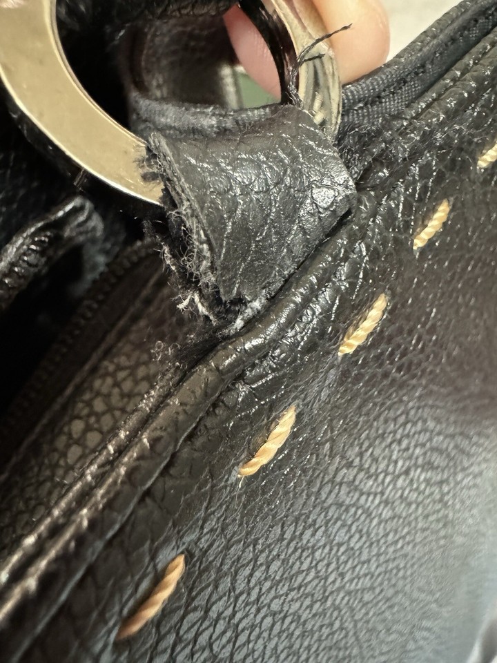 Vintage Women’s Black Faux Leather Hand Bag Zip Closure Stitch ...