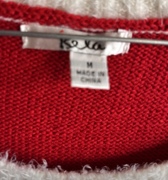 Kela Mrs Santa Christmas Dress Size Medium Red Knit Sequins Bells Candycane | eBay
