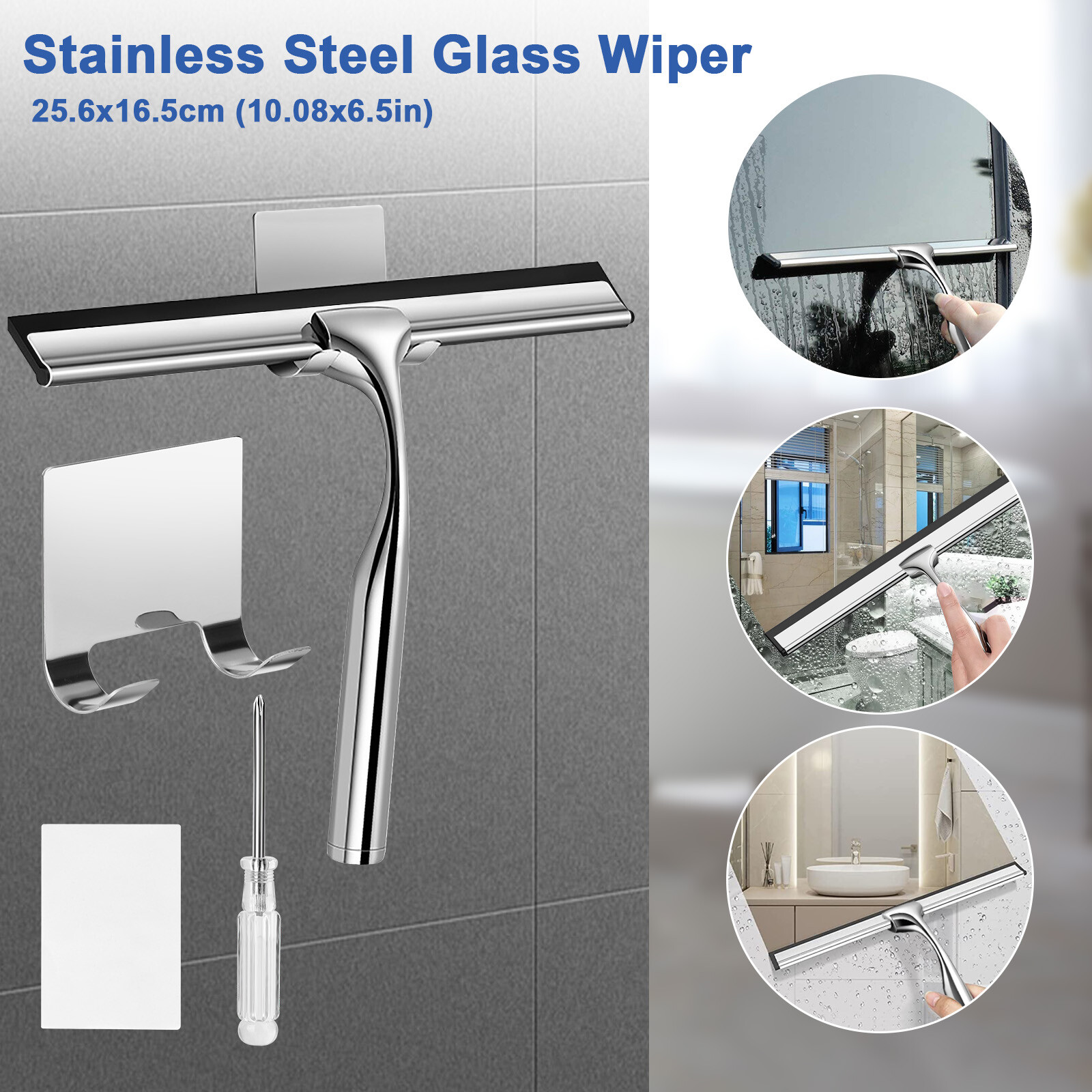 Stainless Steel Window Wiper Squeegee Shower Screen Mirror Car Glass ...