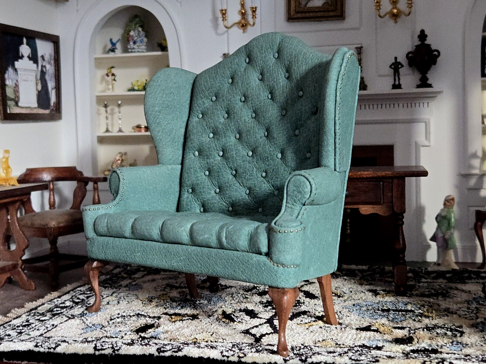 Dollhouse Miniature Artisan Judy Beals Sofa Tufted Leather Nail Trim ...