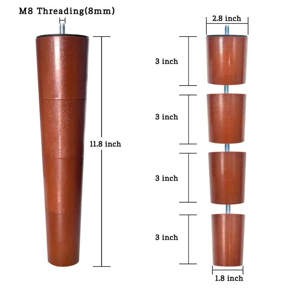12 Inch 4 Pcs Adjustable Bed Base Frame Legs Sofa Furniture Foot M8 M10 ...