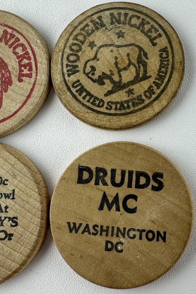 Lot Of 4 Wooden Nickle Tokens W/ Indian Milwaukee Wis, Newwburgh Ind ...