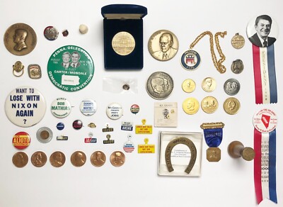 LOT of 50 Vintage Political Medals, Pins, Ribbons+ - FDR, Kennedy ...