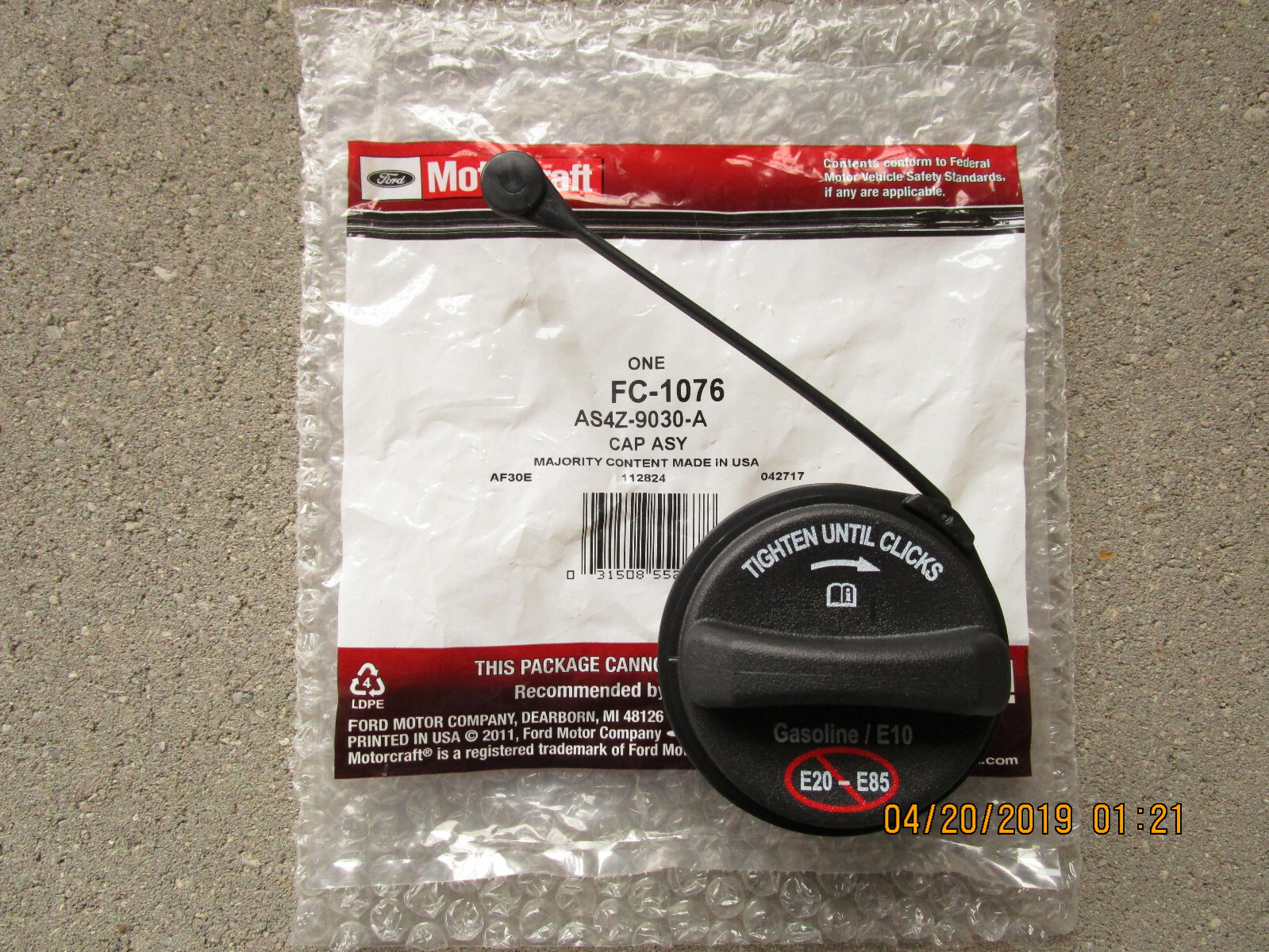FORD MOTORCRAFT FC-1076 AS4Z-9030-A FUEL GAS TANK FILLER CAP WITH ...