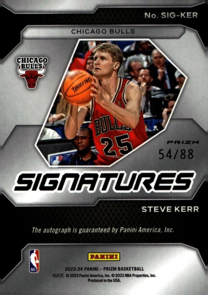 Steve Kerr 2023-24 Panini Prizm /88 Red Choice Signatures Auto ...