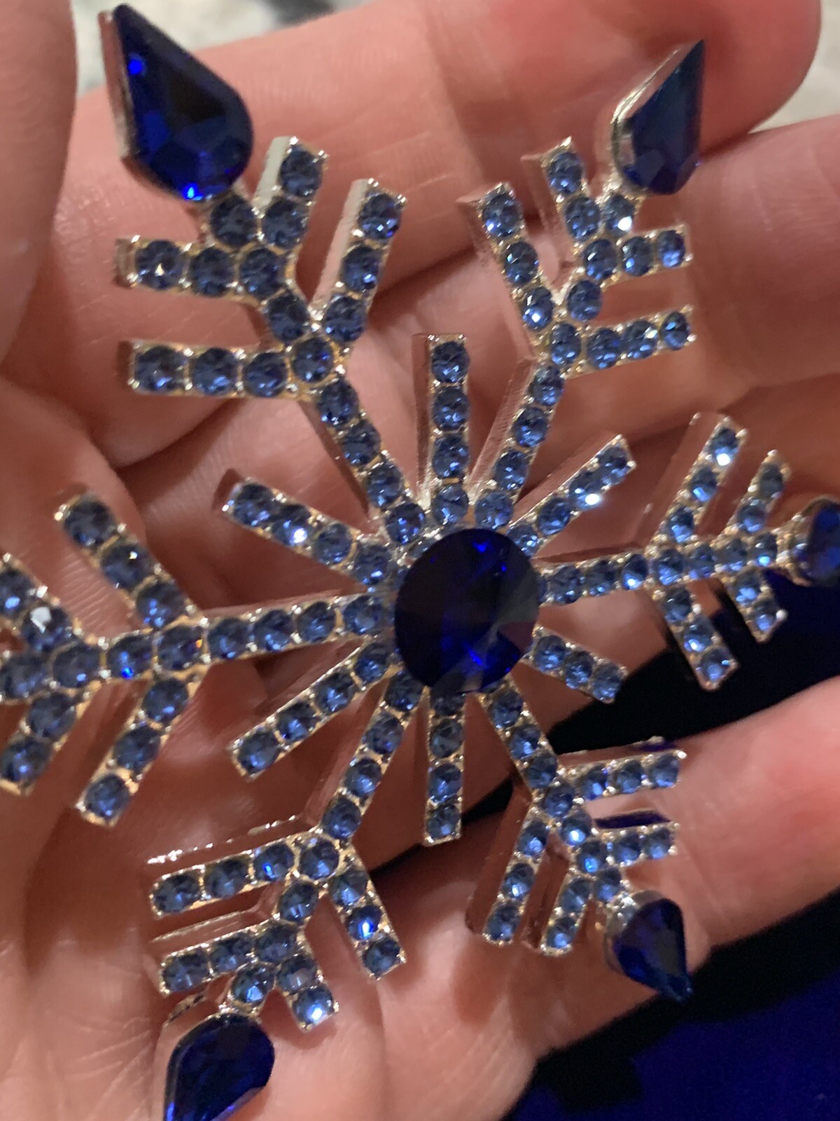 Large 3” Winter Wonderland Royal Blue Snowflake Brooch NEW Rhinestone ...