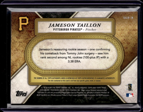 2017 TOPPS TRIPLE THREADS #UAJR-JK JAMESON TAILLON PATCH AUTO /99 (2 ...