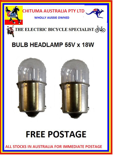 2 X HEAD LIGHT BULB 48 / 55V 18W ELECTRIC BICYCLE SCOOTER SINGLE PIN ...