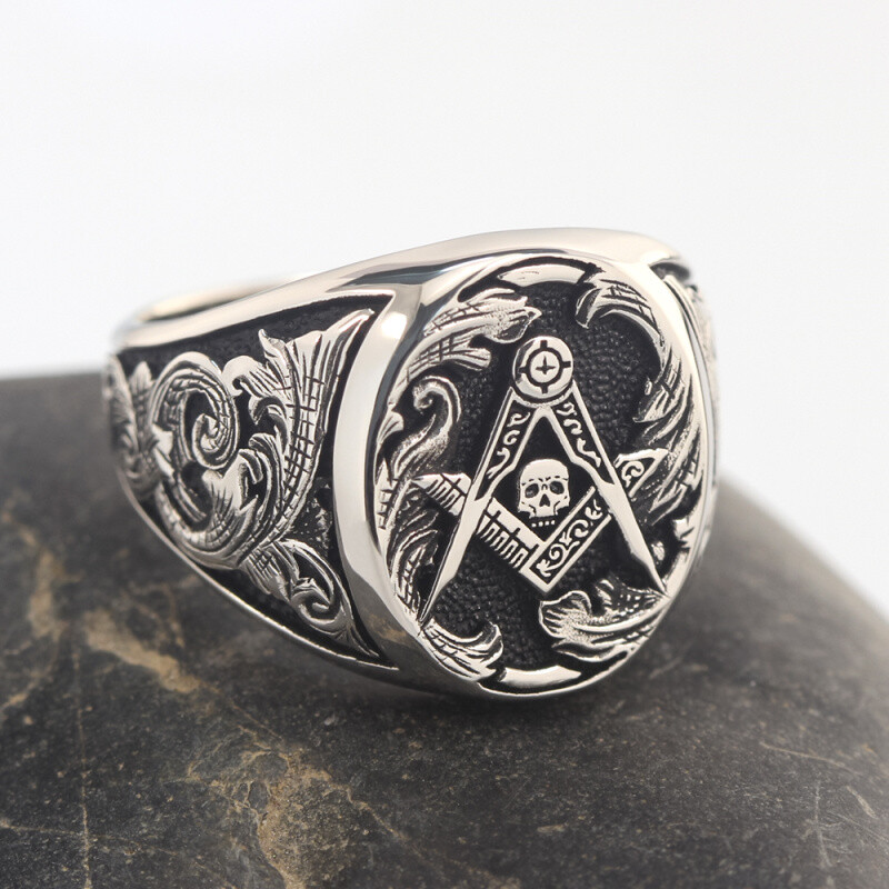 Freemason Skull And Bones Signet Masonic Handcraft Engraved Sterling ...