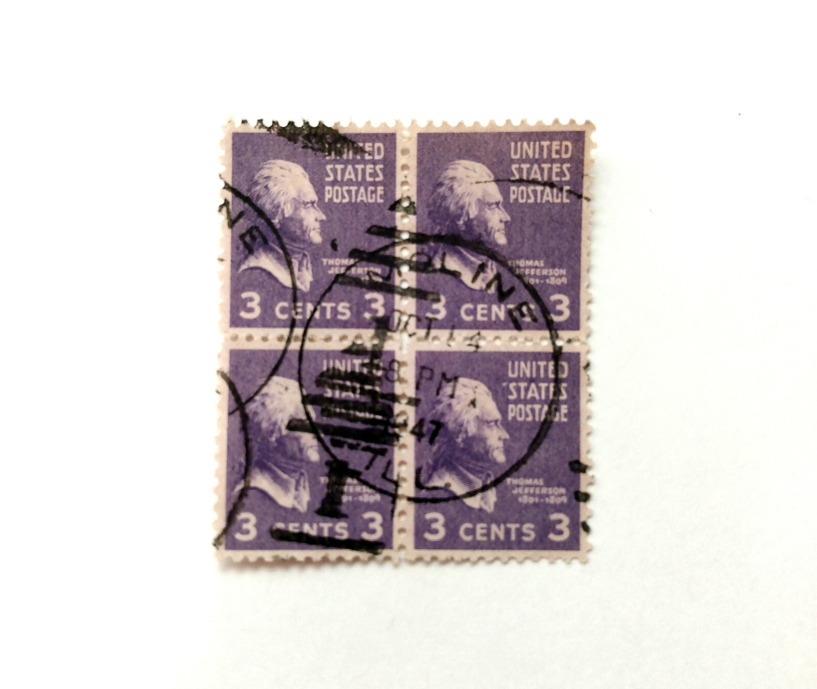 Thomas Jefferson 3 Cent Purple 4 Block Stamps Very Rare | eBay
