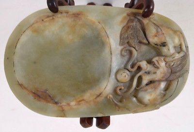 Chinese Pale Green & Russet Jade Ink Stone Dragon Chasing Flaming Pearl Seal MK | eBay