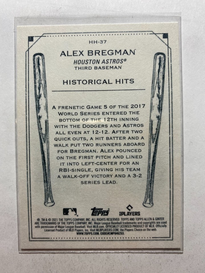 Alex Bregman 2021 Topps Allen & Ginter Houston Astros #HH-37 Historic ...