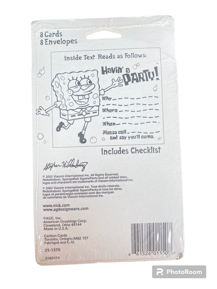 SpongeBob Party Supplies 8 Cards 8 Envelopes | eBay