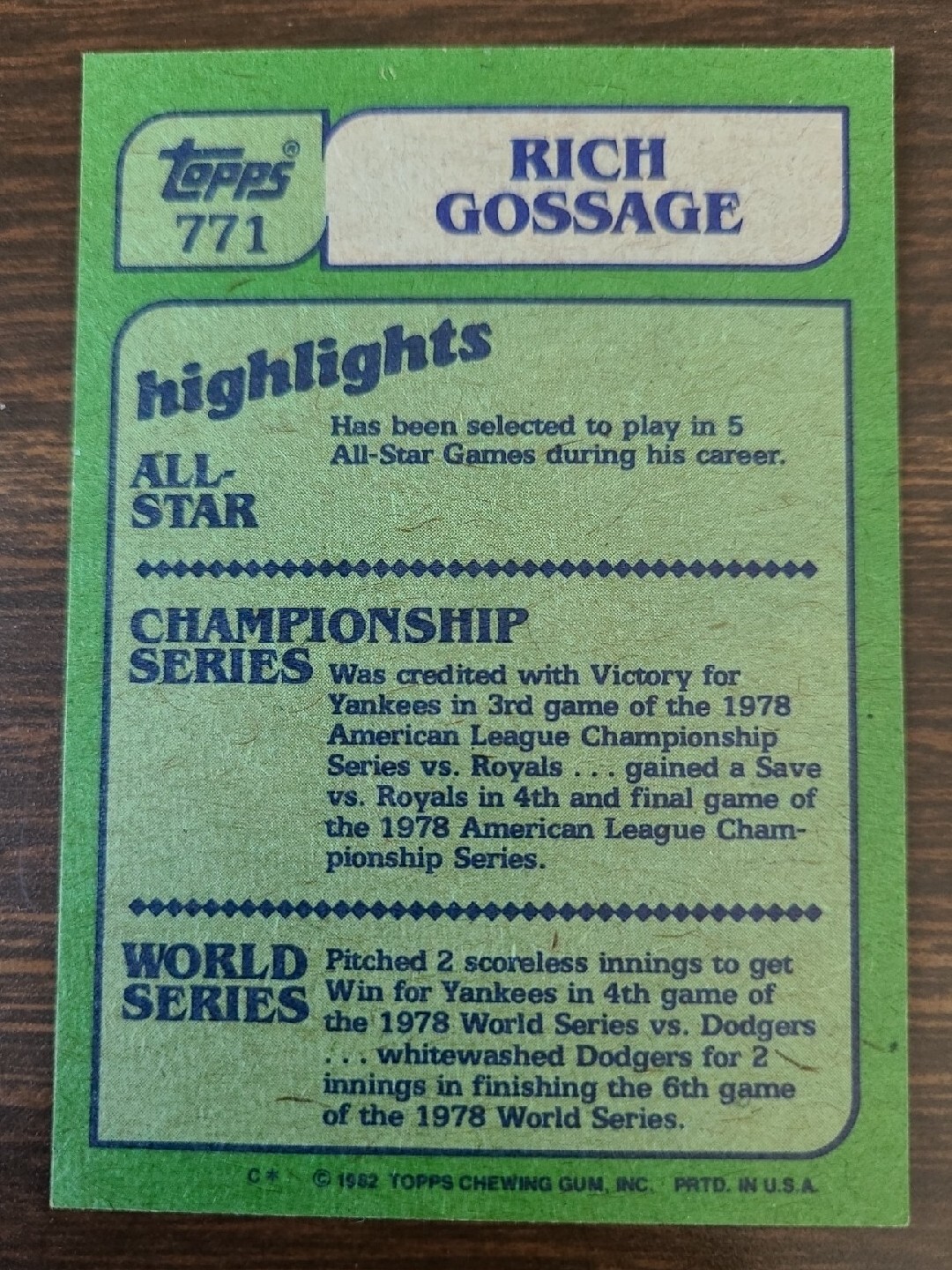 1982 TOPPS #771 GOOSE GOSSAGE NEW YORK YANKEES | eBay