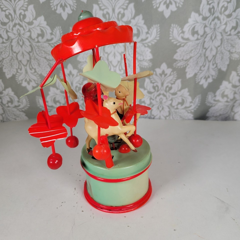 Vintage Plastic Celluloid Christmas Santa & Reindeer Wind Up Toy WORKS ...