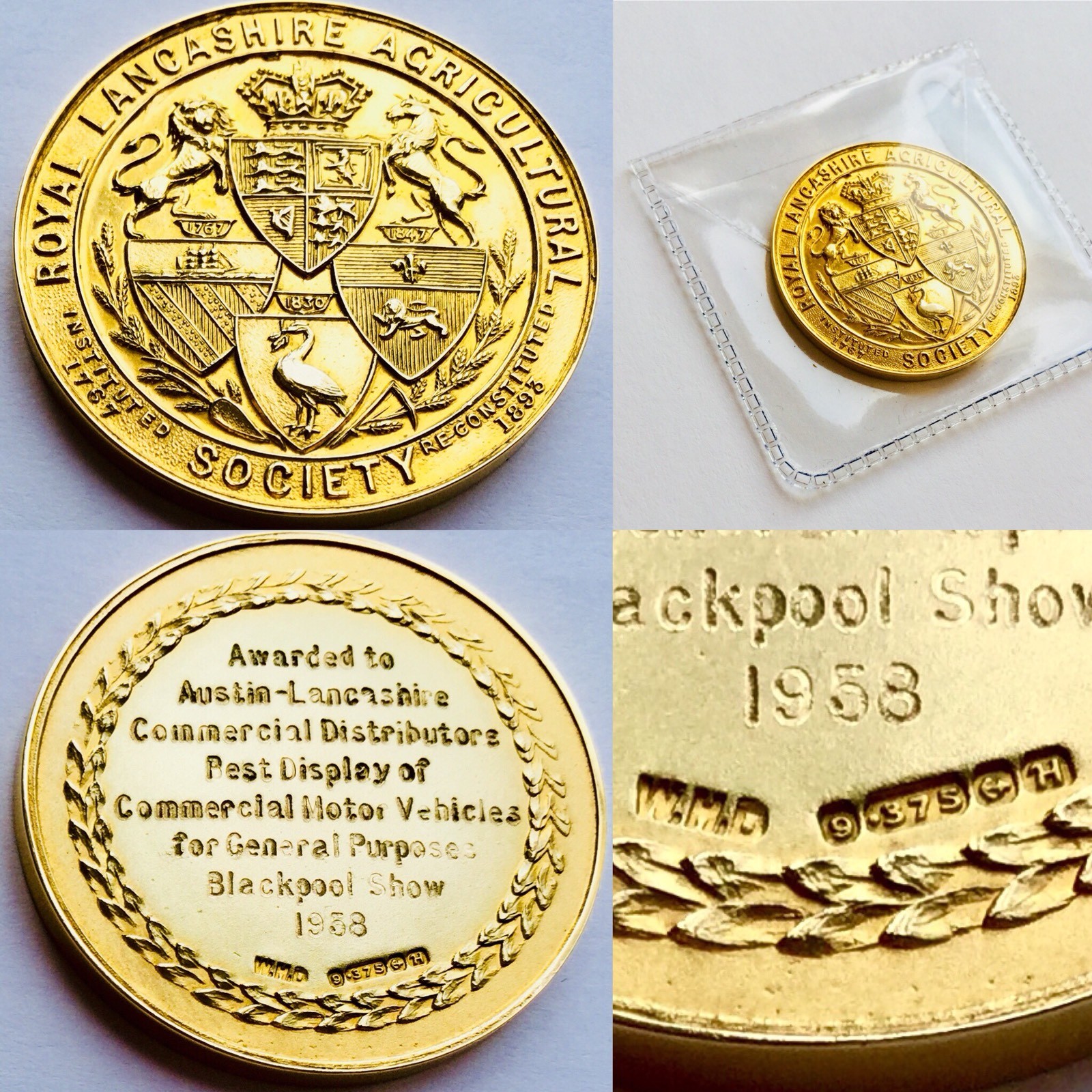 Rare 1958 Royal Lancashire Agricultural Society 9ct Gold Medal (15.7g ...