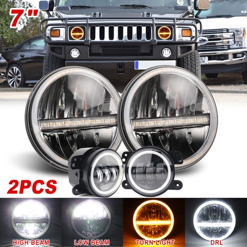 Pair 7" LED Headlights + 4'' Fog Lights Combo Kit For Hummer H1 H2 H3 ...