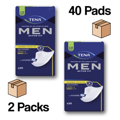 Tena Men Level 2 Absorbent Protector 2 Packs of 20 (40 Total ...