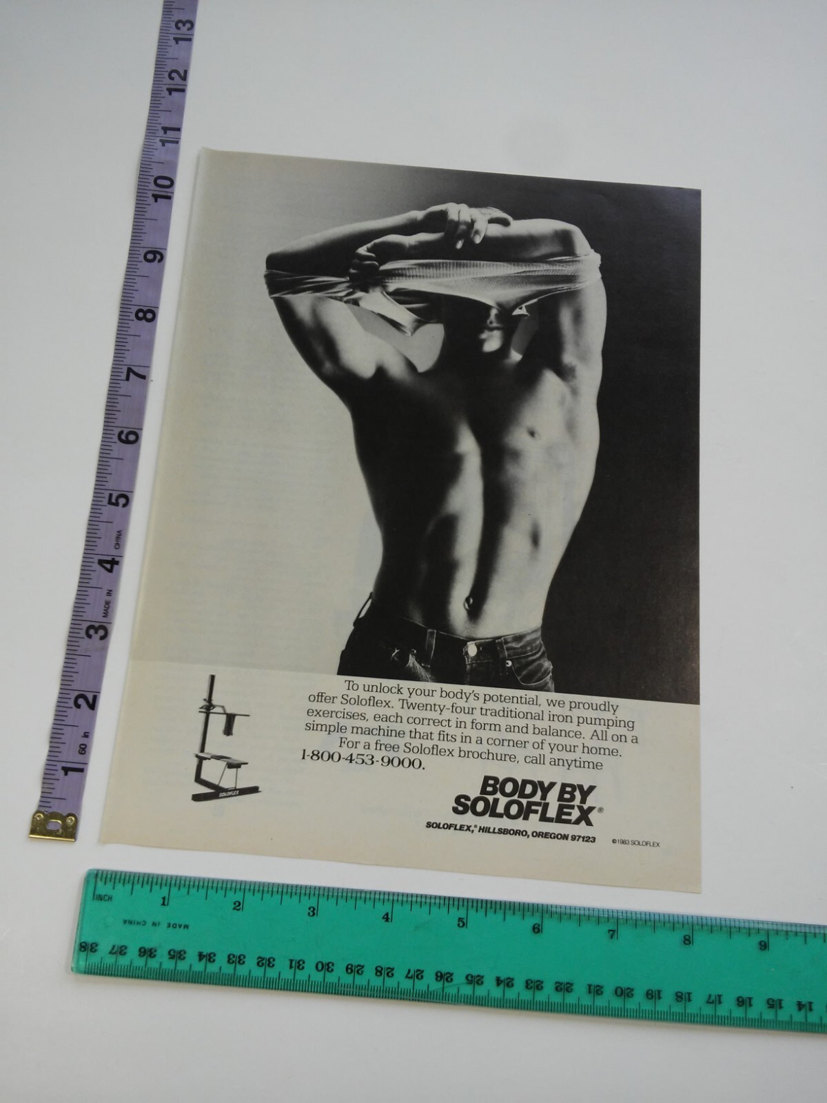 Vintage Clipping - muscular bare chested man Body by Soloflex gym Print ...