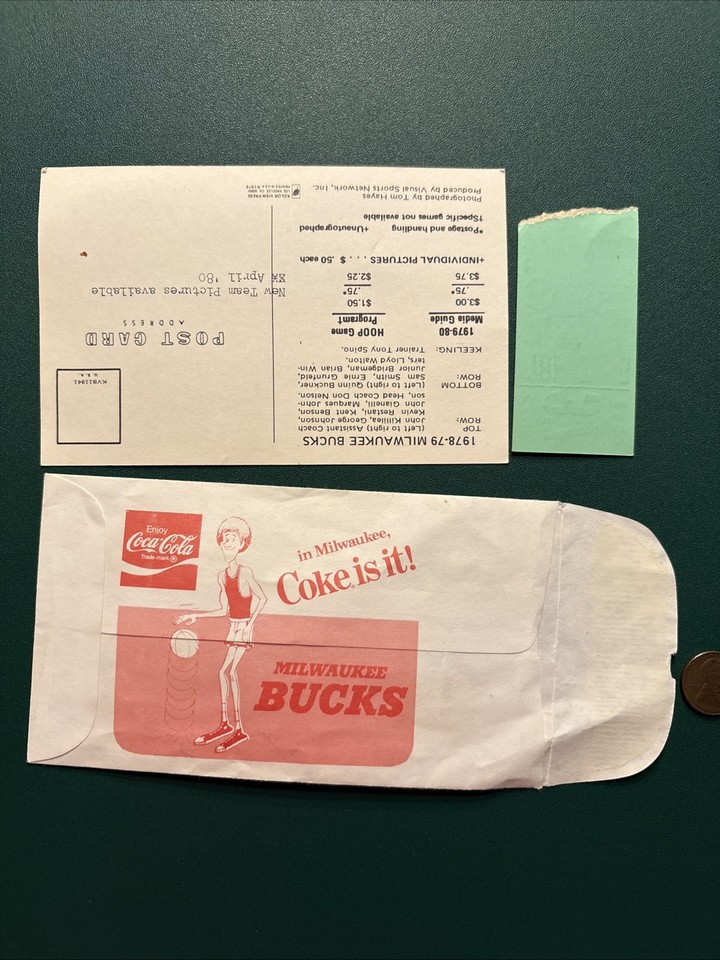 Milwaukee Bucks Pocket Schedules Postcard ticket stub 1970 1980 BUFFALO ...