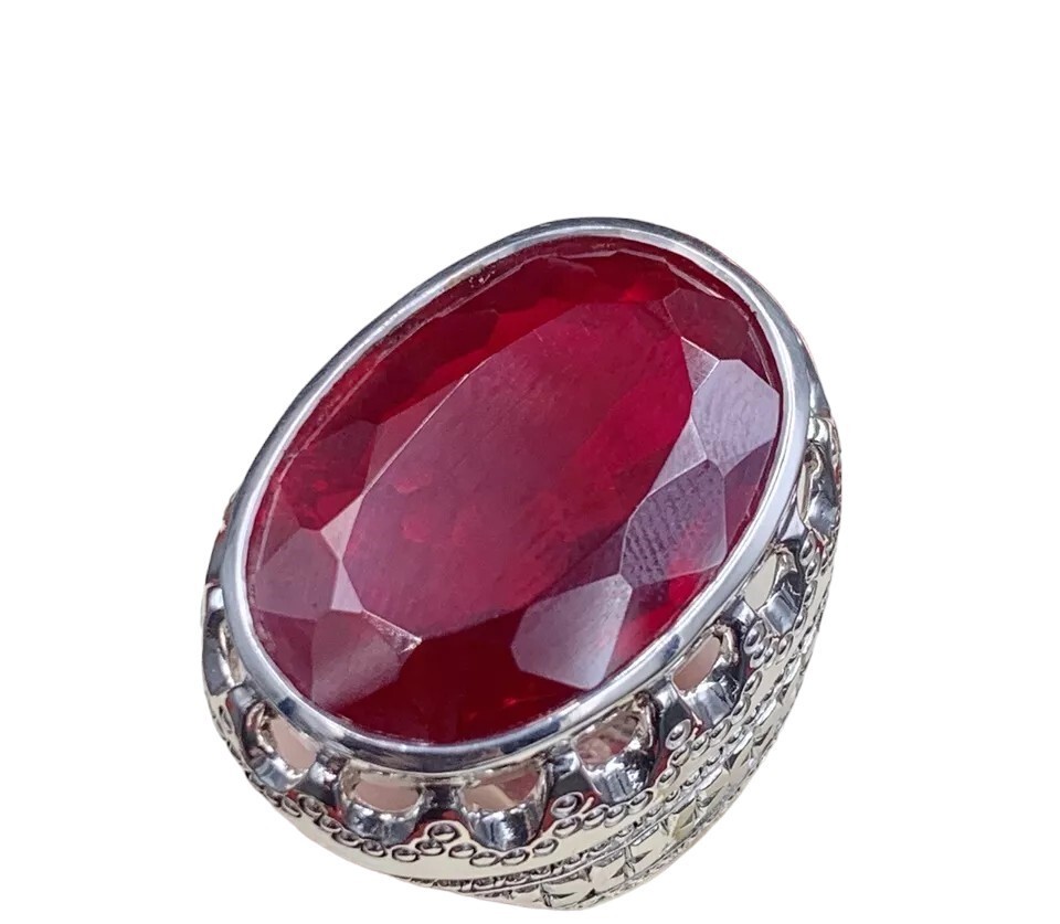 40 Carat Men Ruby Ring 925 Sterling Silver Anaari Yaqoot Ring Handmade ...