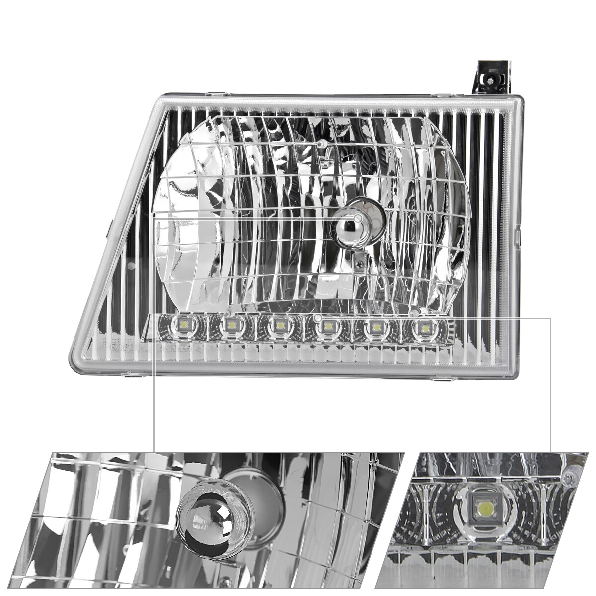 Headlights Fits 1992-2006 E150 E250 E350 E450 Econoline LED Strip Clear ...